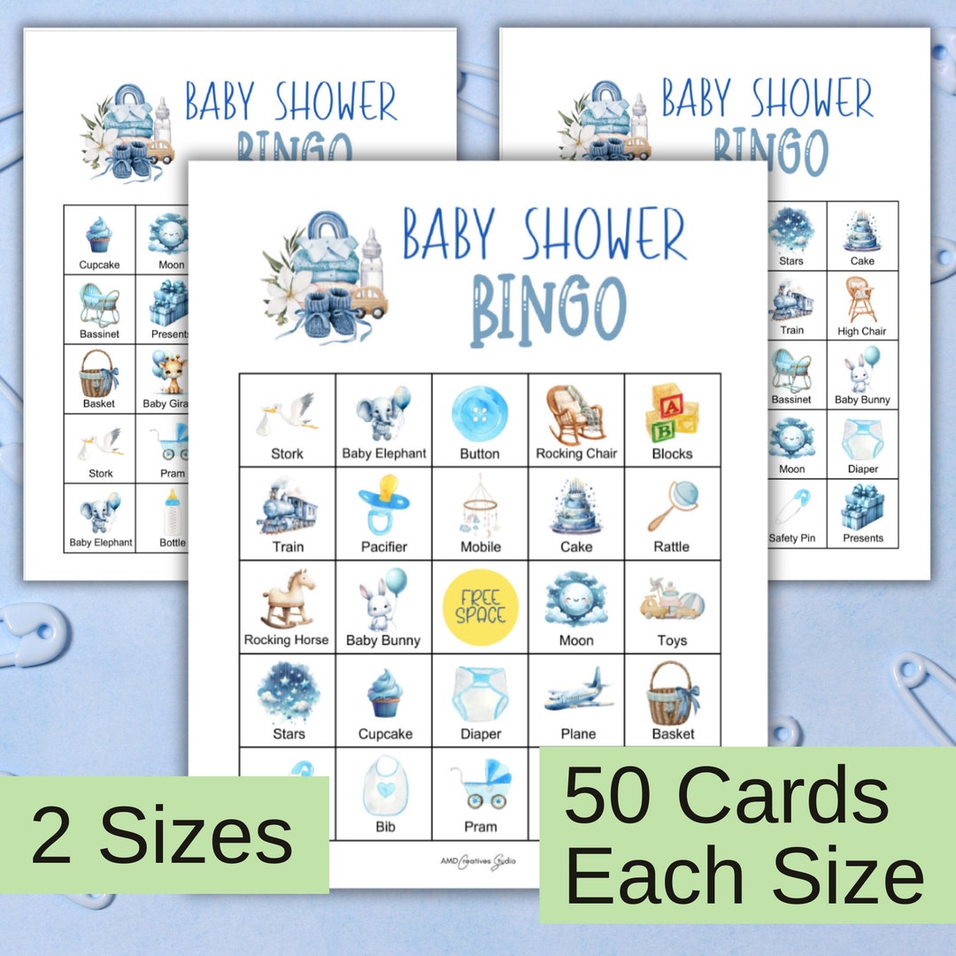 Baby Shower Bingo - Boy Themed - Single Page and Double Page - 50 Cards ...