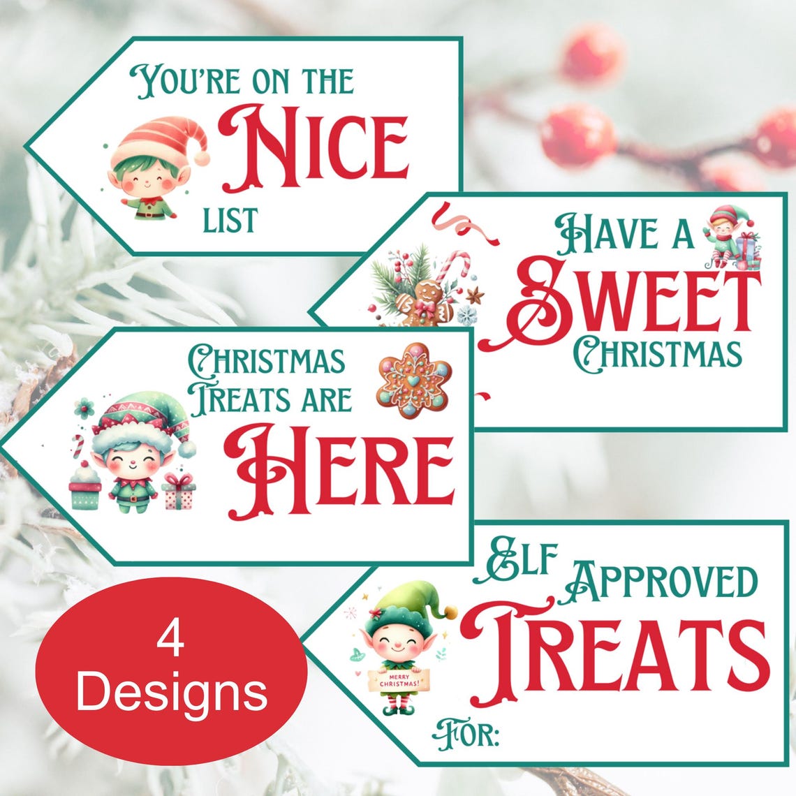Fillable PDF - Printable Christmas Gift Tags – 4 Unique Designs | Cute ...