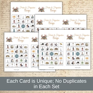 Jane Austen - Pride and Prejudice Themed Bingo Game - Book Club ...