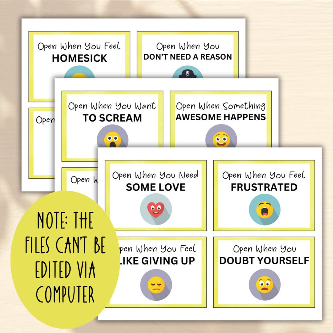 Open When Envelope Labels; Emoji Theme - 28 Labels, 4 Blank, 4 With ...