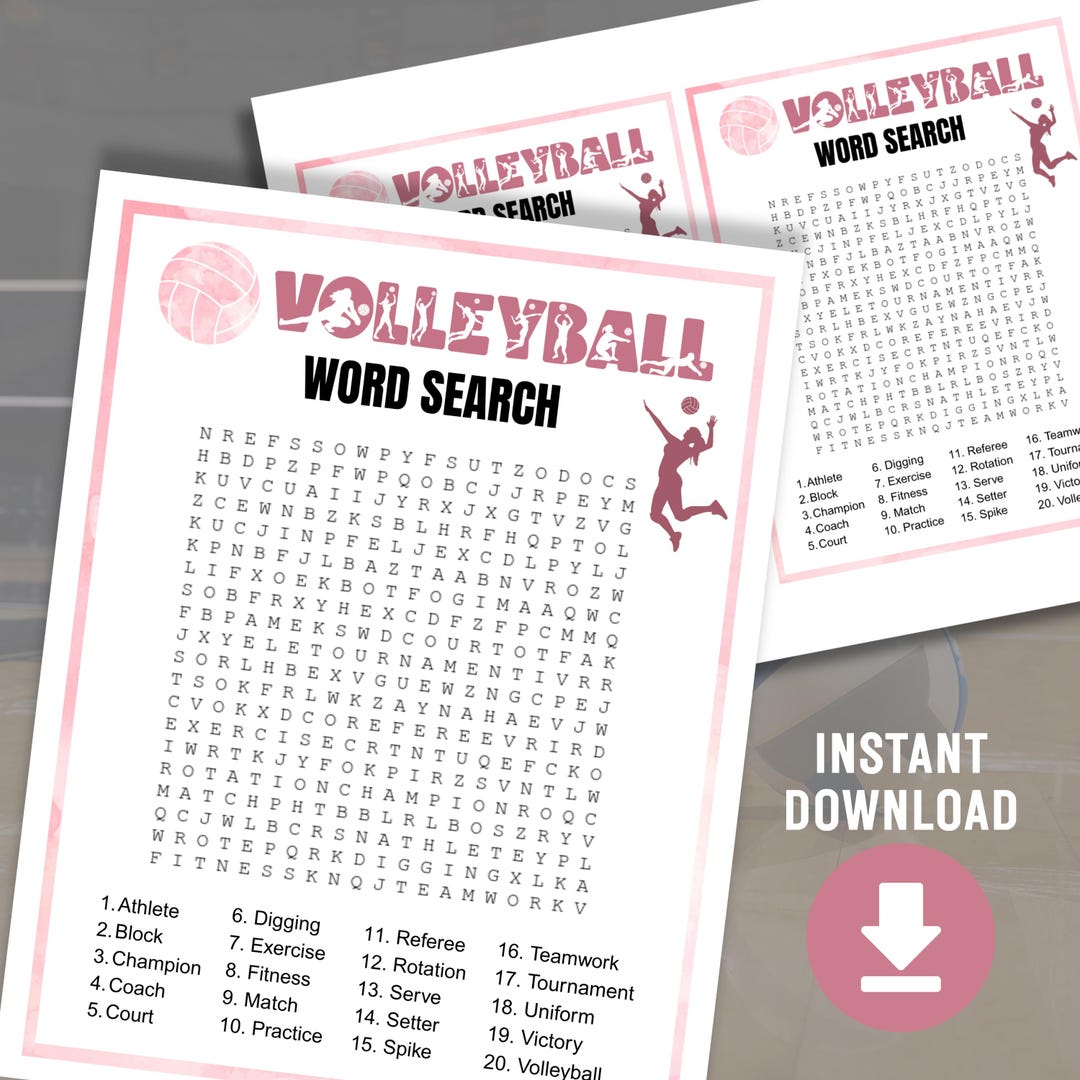 Volleyball Word Search Game Printable, Volleyball Party Game, Sports ...