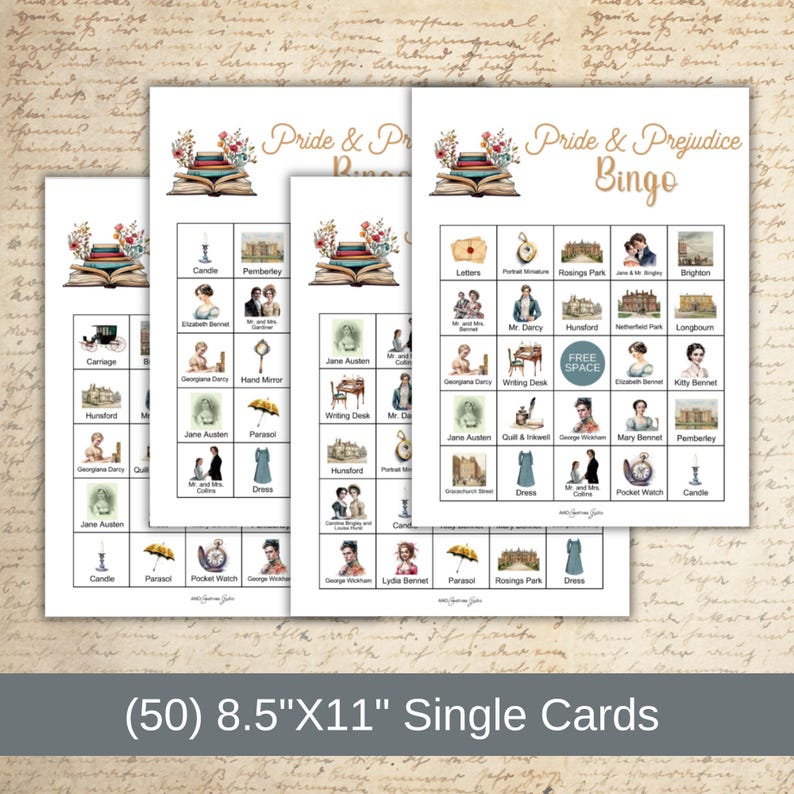 Jane Austen - Pride and Prejudice Themed Bingo Game - Book Club ...