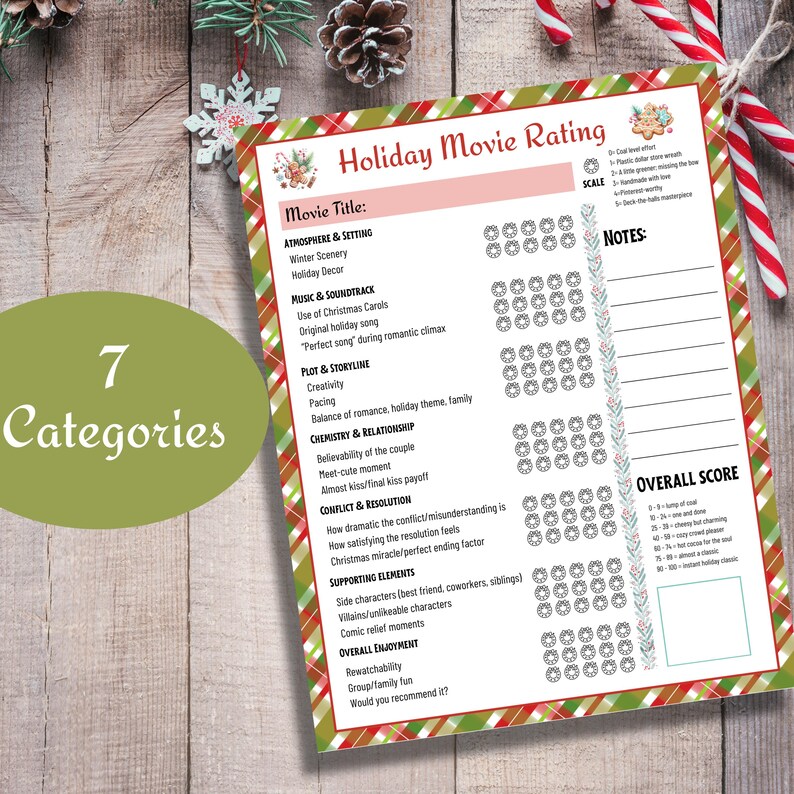 Holiday Movie Rating Sheet Printable, Christmas Movie Review Game ...