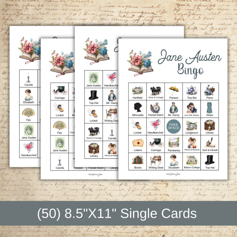 Jane Austen Themed Bingo Game - Book Club, Classroom, Summer Printable ...