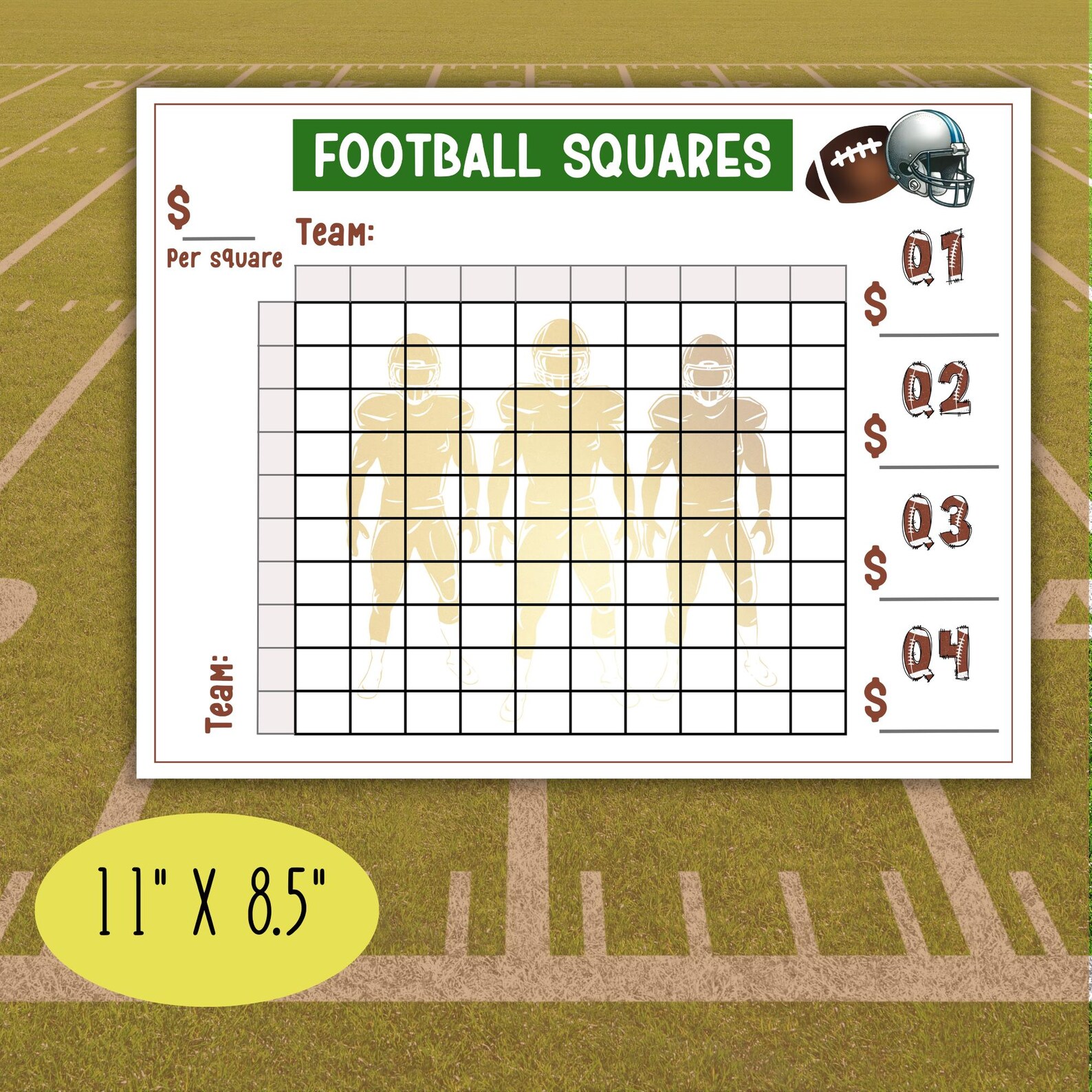 PDF Fillable Football Squares Template | Editable Team Names, Price per ...