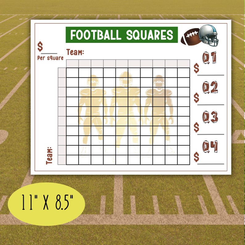 PDF Fillable Football Squares Template | Editable Team Names, Price per ...