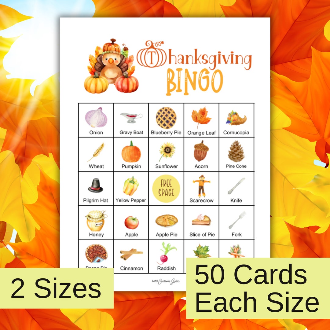 Thanksgiving Themed Bingo Game - Turkey Day, Autumn, Family Gathering ...