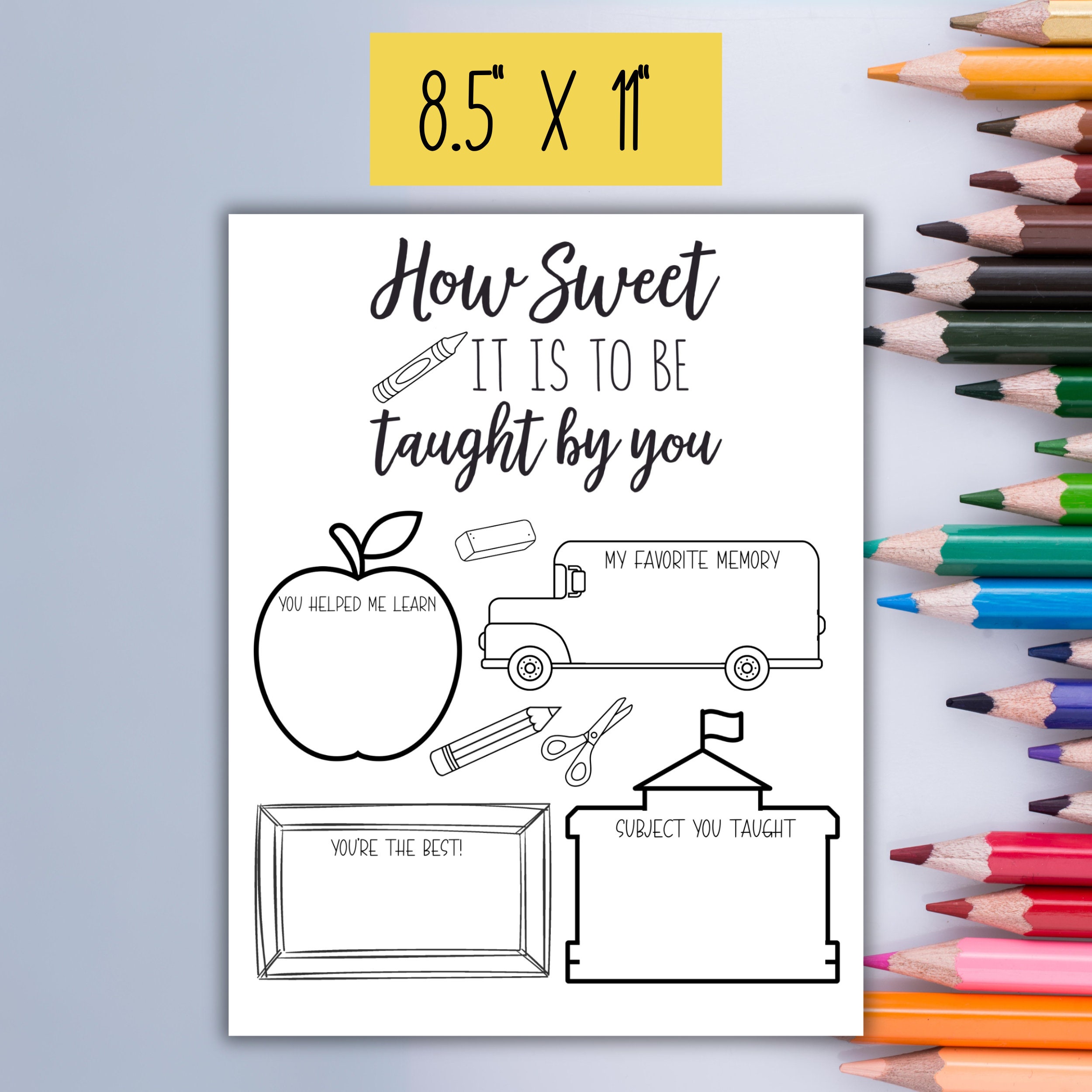 Teacher Appreciation Black and White Printable Sheets (set of 2) - Etsy