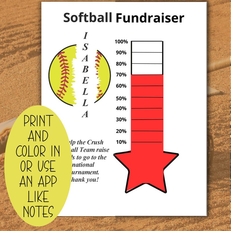 Softball Fundraiser - Color as You Raise Money - Fillable PDF, High-res ...