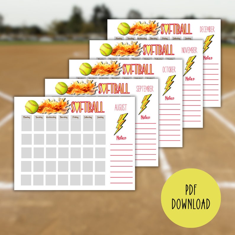 Softball Season Calendar Digital Download - Etsy