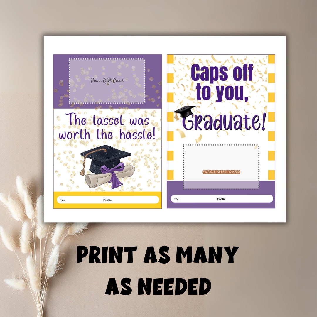 Printable Purple and Gold Graduation Gift Card Holder Tags Set of 2 - Etsy