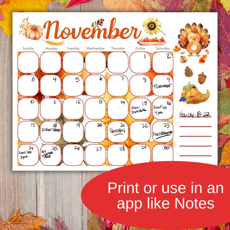 Thanksgiving -themed Perpetual Calendar for November | Countdown, Chore ...