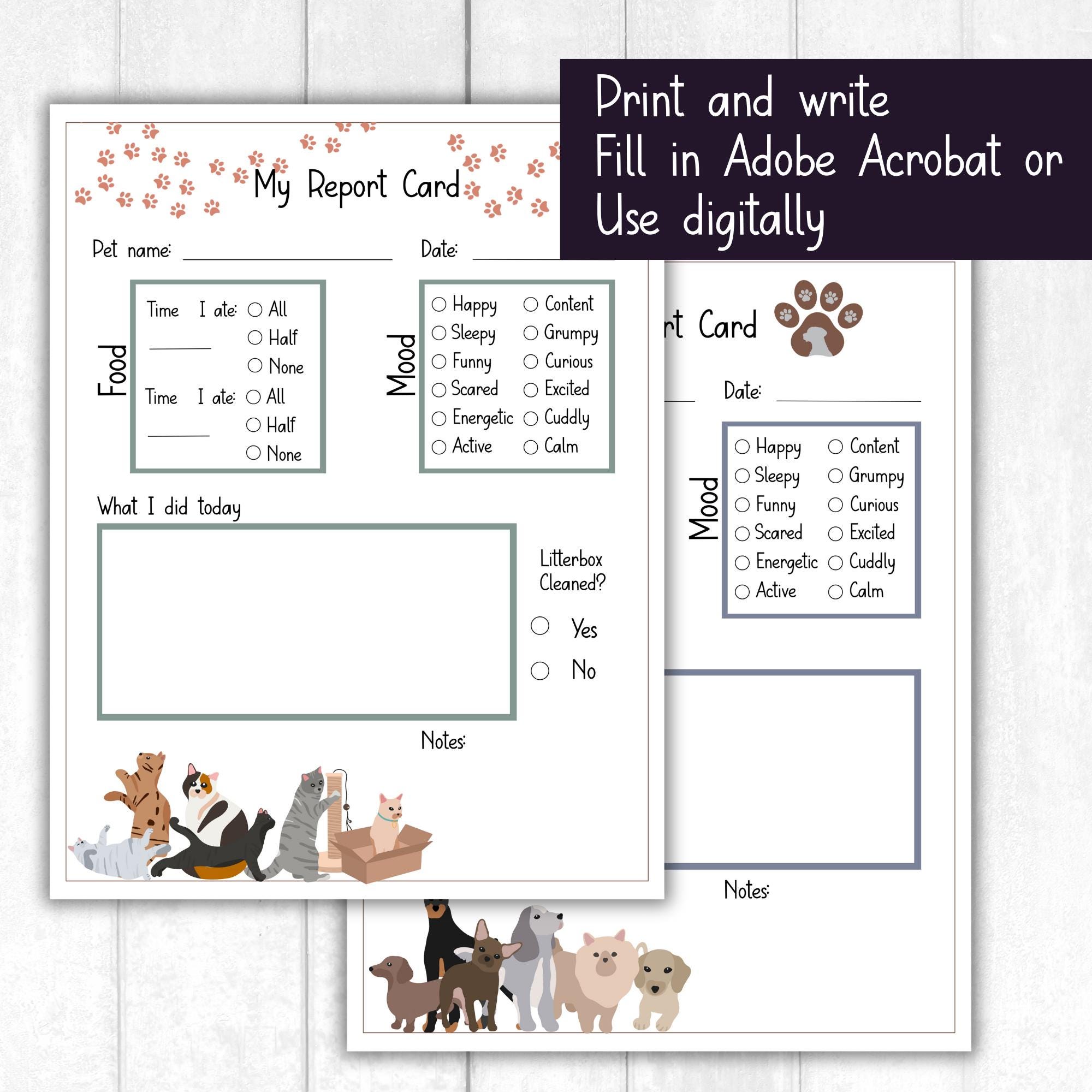 Pet Report Card – Instant Download - Fillable PDF & Eco-friendly ...