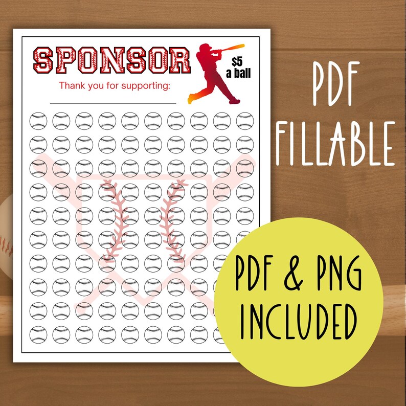 Baseball Fundraiser - Color the Baseballs - Fillable PDF, High-res PNG ...