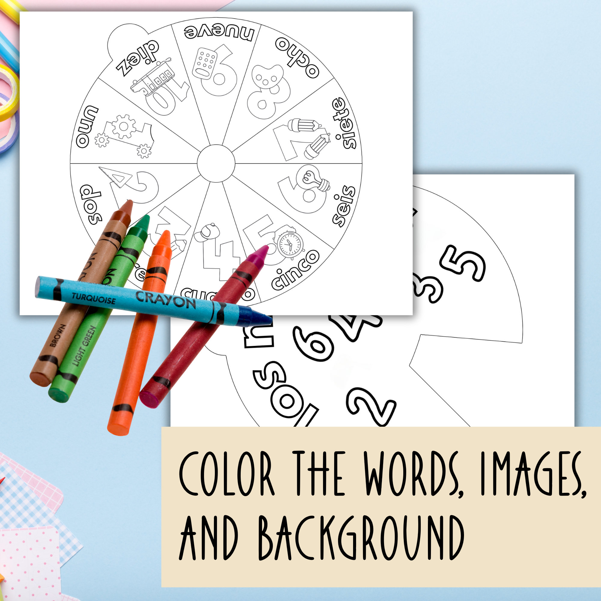 Spinner Wheel Learn Spanish Numbers - Printable Activity for Kids - Etsy