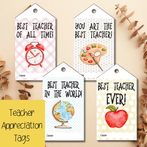 Teacher Appreciation Gift Tags Set Printable - Etsy