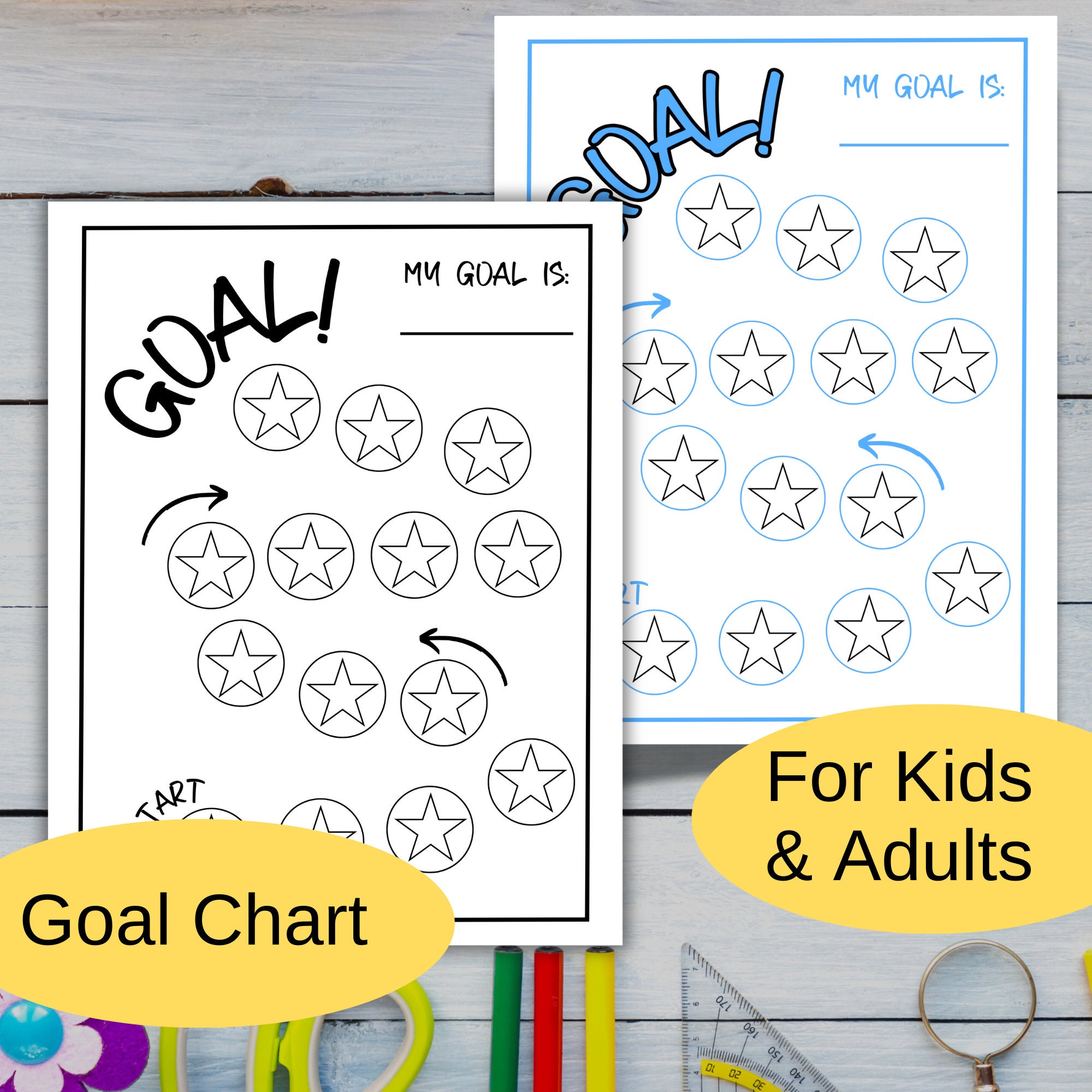 Goal Tracker Printable - 14 Stars for Kids and Adults; 2 Versions - Etsy