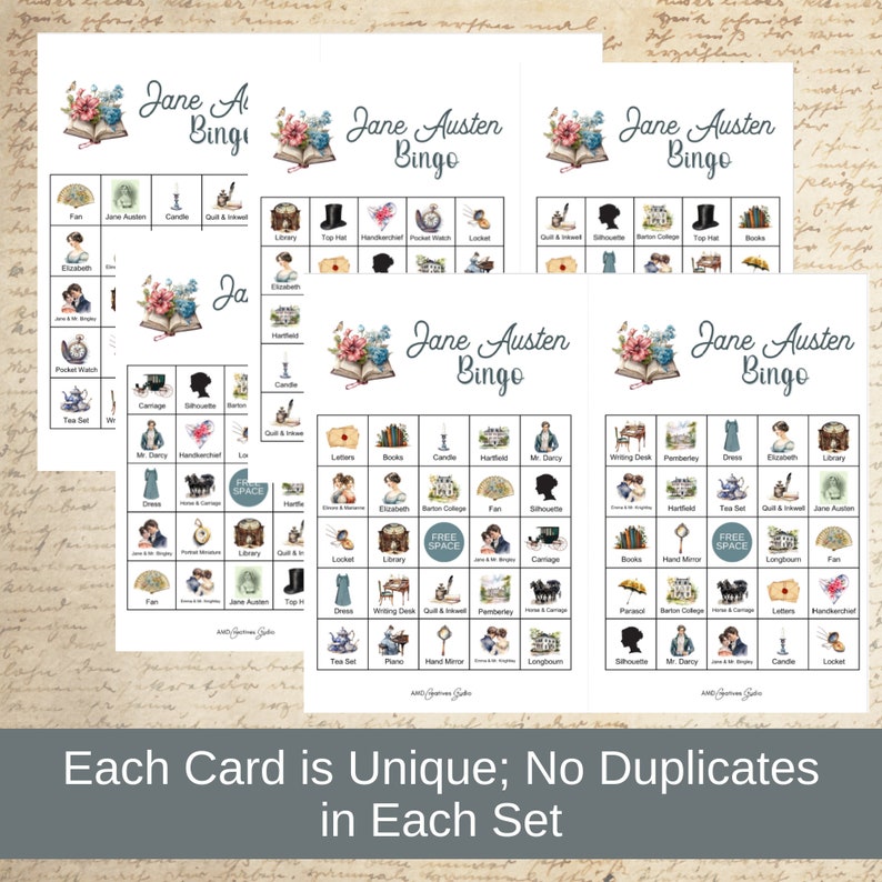 Jane Austen Themed Bingo Game - Book Club, Classroom, Summer Printable ...