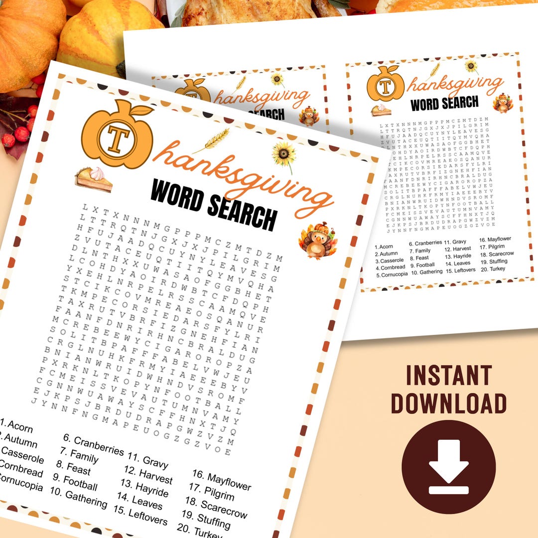 Thanksgiving Word Search Game – Printable Thanksgiving Party Activity ...