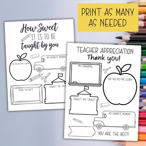 Teacher Appreciation Black and White Printable Sheets (set of 2) - Etsy