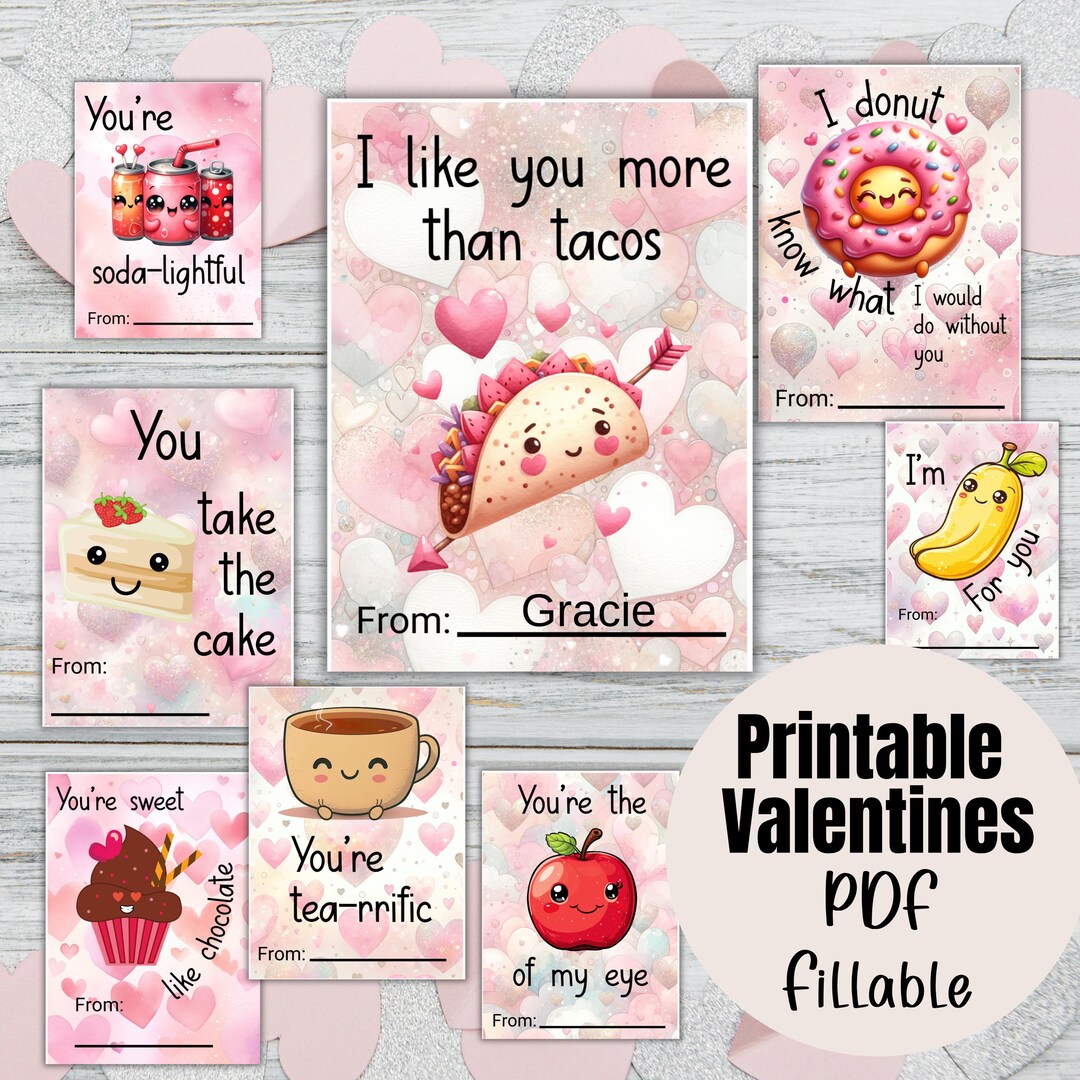 Kawaii Valentine Printable | PDF Fillable | 8 Unique Designs ...
