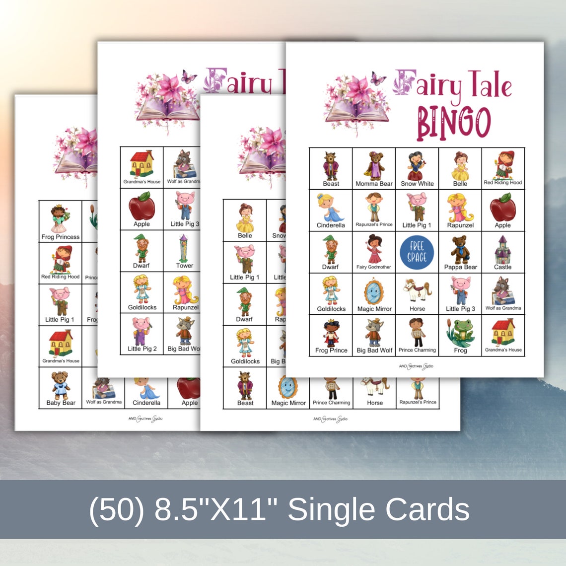 Fairy Tale - Themed Bingo Game - Cinderella, Snow White, Goldilocks ...