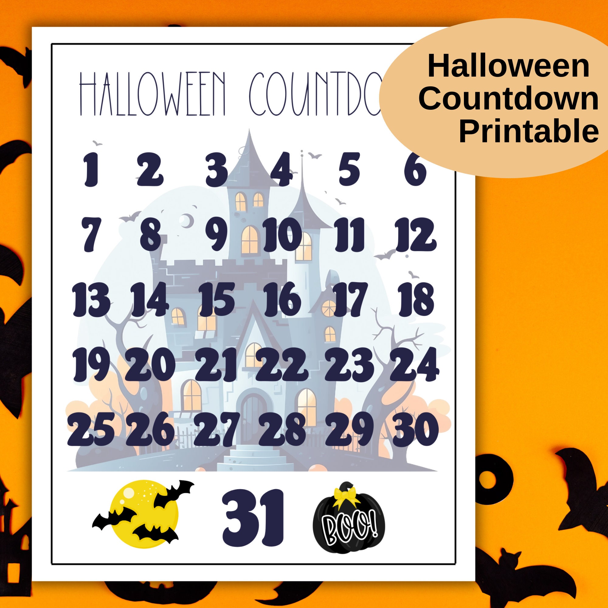 Halloween Calendar Countdown - Printable PDF - 4 Sizes - Etsy