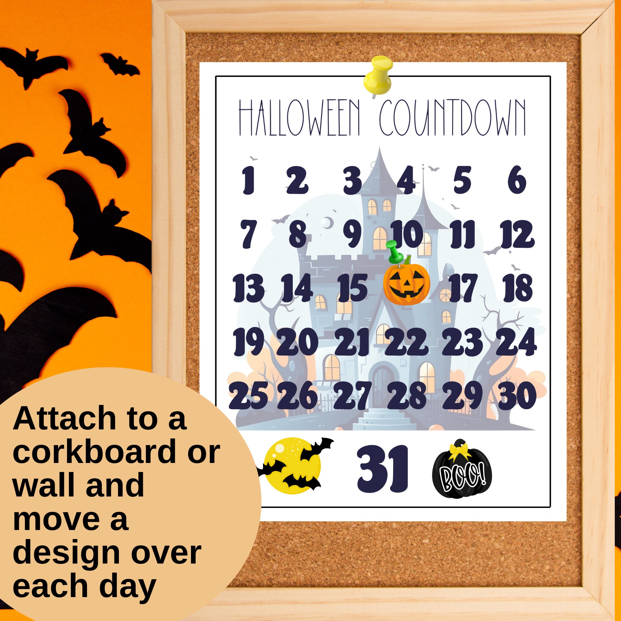 Halloween Calendar Countdown - Printable PDF - 4 Sizes - Etsy