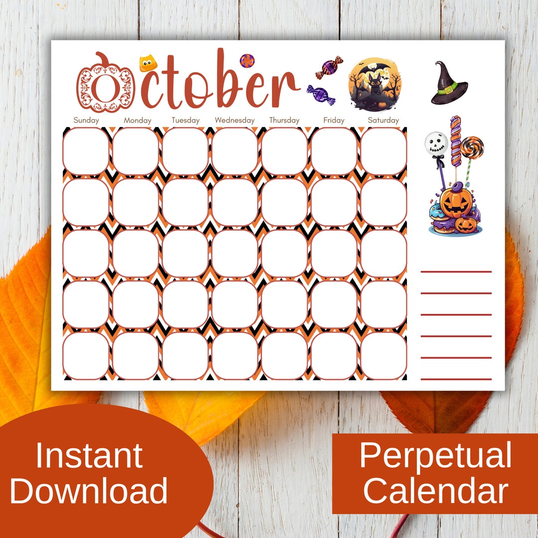 Halloween-themed Perpetual Calendar for October | Countdown, Chore ...