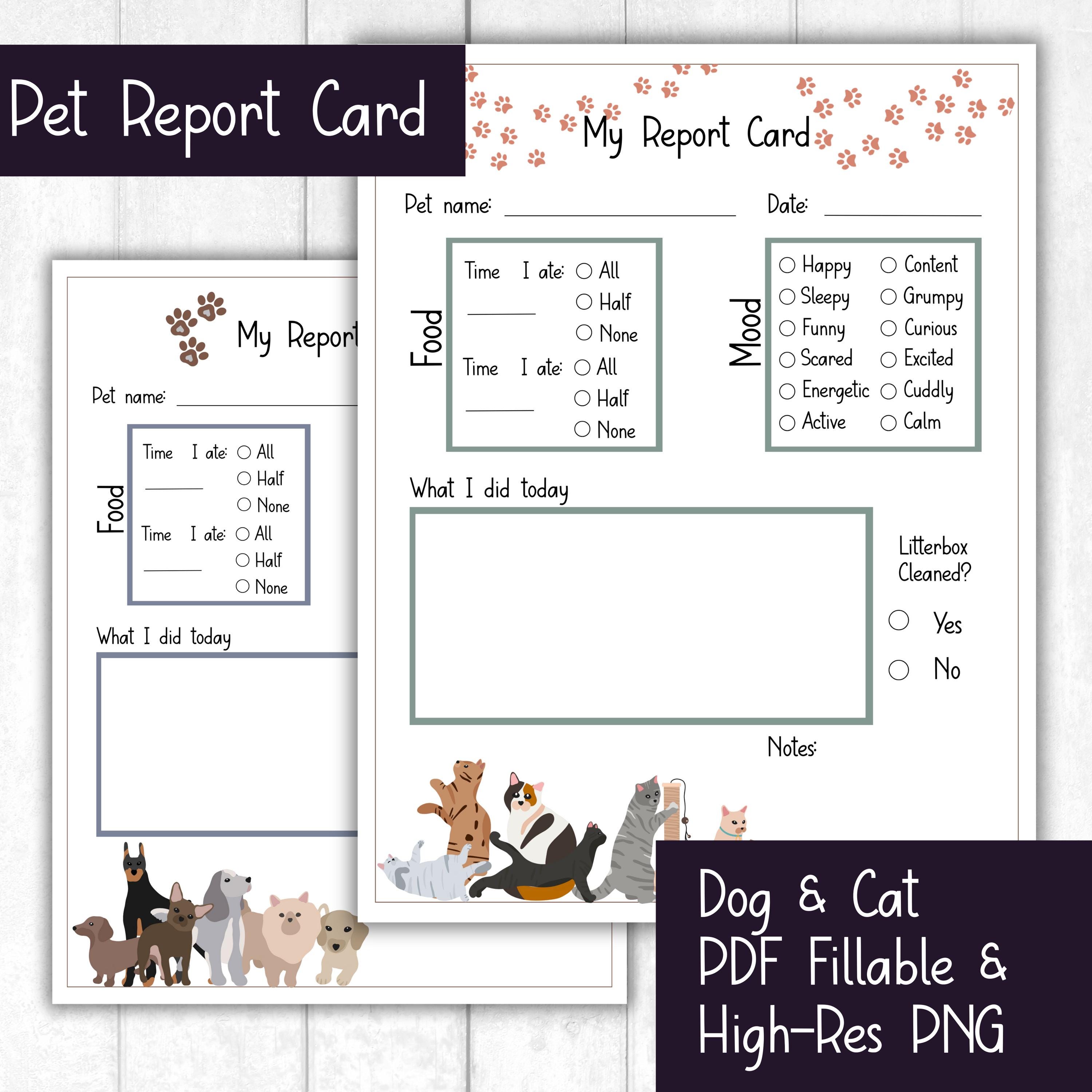 Pet Report Card – Instant Download - Fillable PDF & Eco-friendly ...