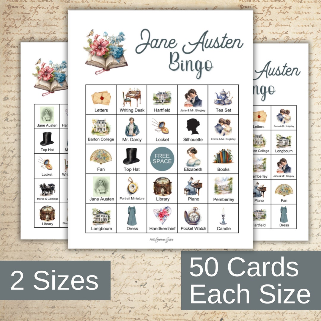 Jane Austen Themed Bingo Game - Book Club, Classroom, Summer Printable ...