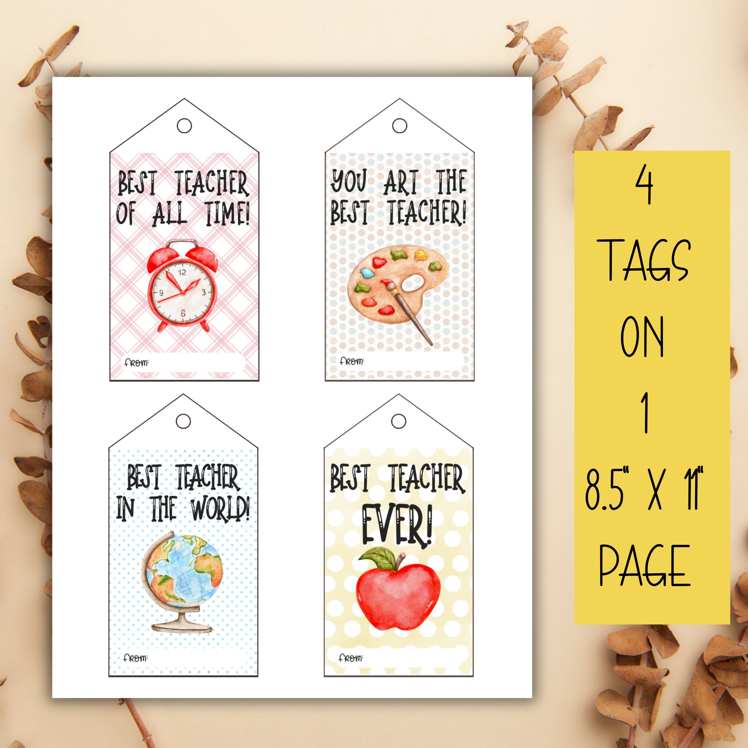 Teacher Appreciation Gift Tags Set Printable - Etsy