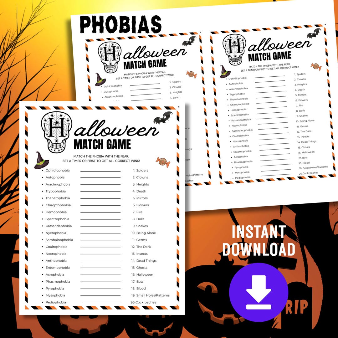 Halloween Match Game – Match the Phobia Name With the Fear - Printable ...