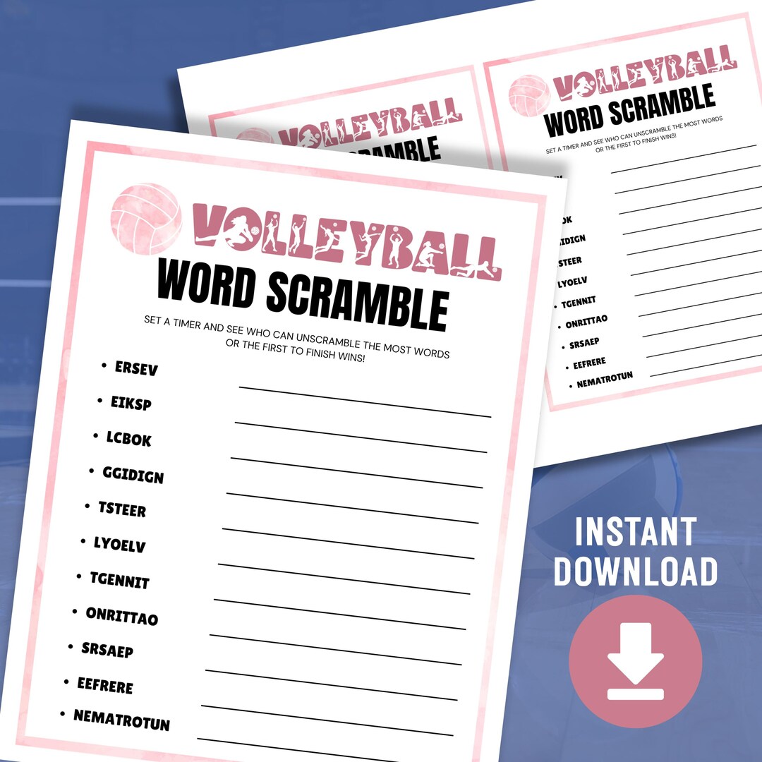 Volleyball Word Scramble Game Printable , Volleyball Team Party Game ...