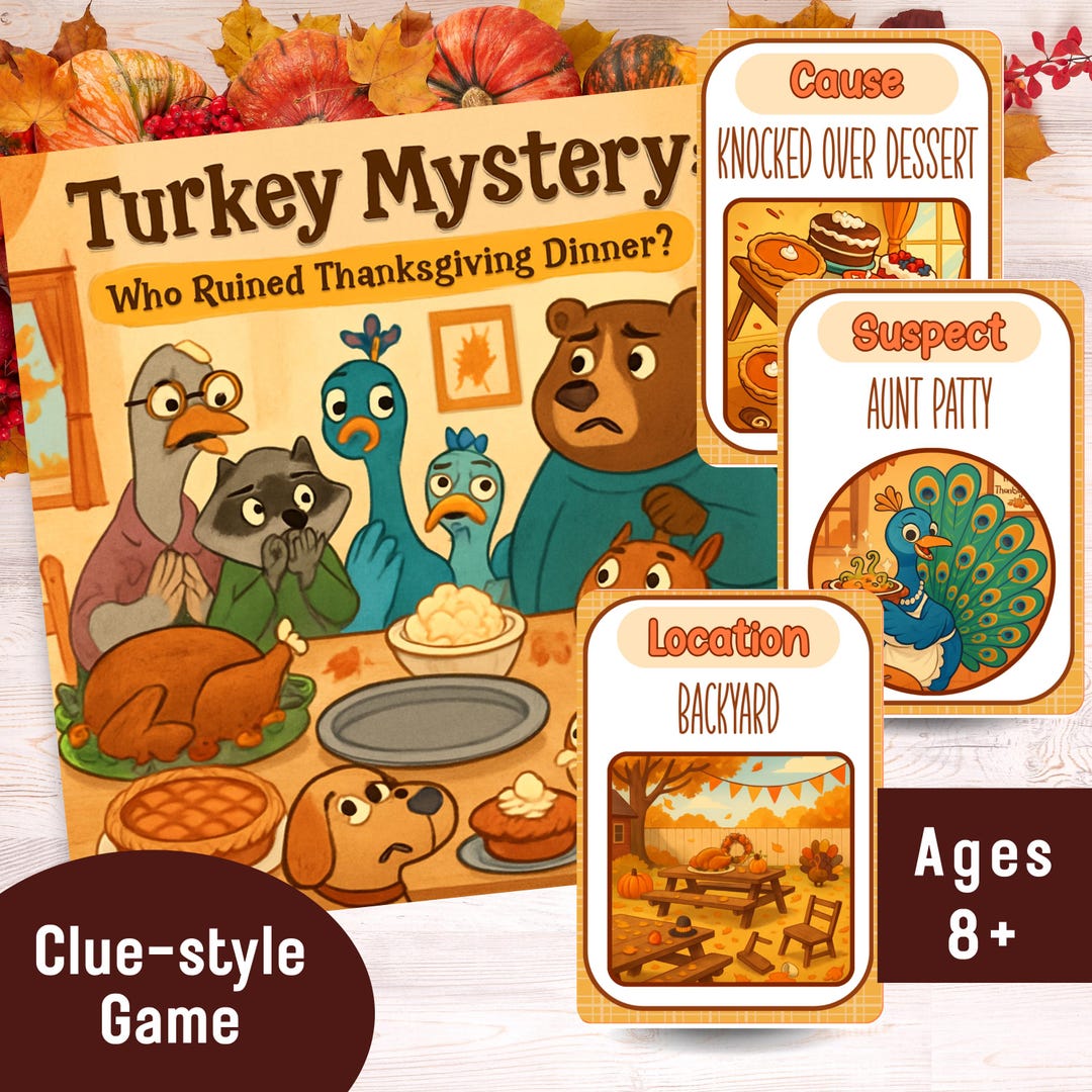 Turkey Mystery Game Printable - Fall Party Game - Thanksgiving Clue ...