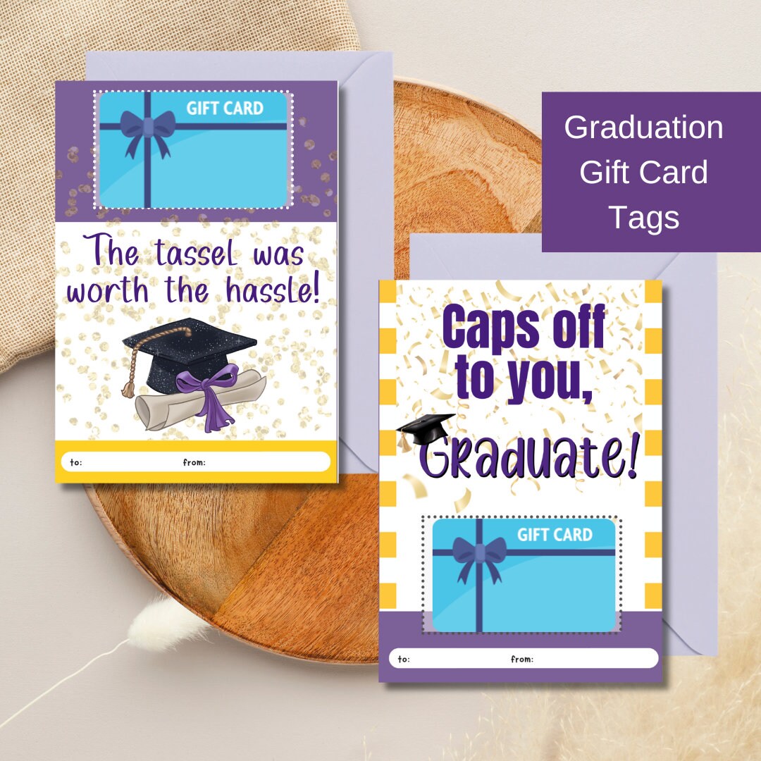 Printable Purple and Gold Graduation Gift Card Holder Tags - Set of 2 ...