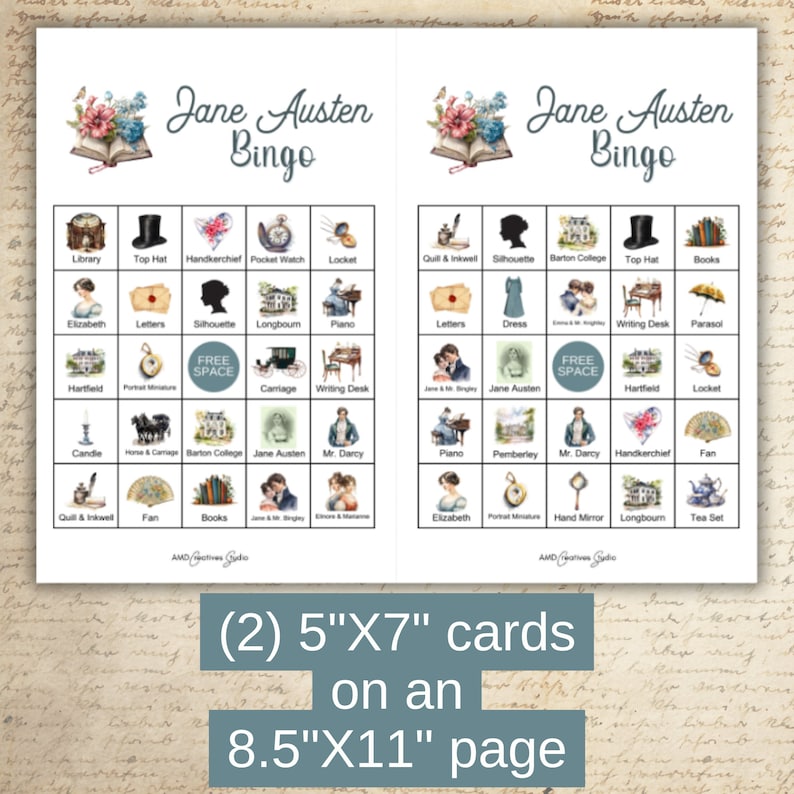 Jane Austen Themed Bingo Game - Book Club, Classroom, Summer Printable ...