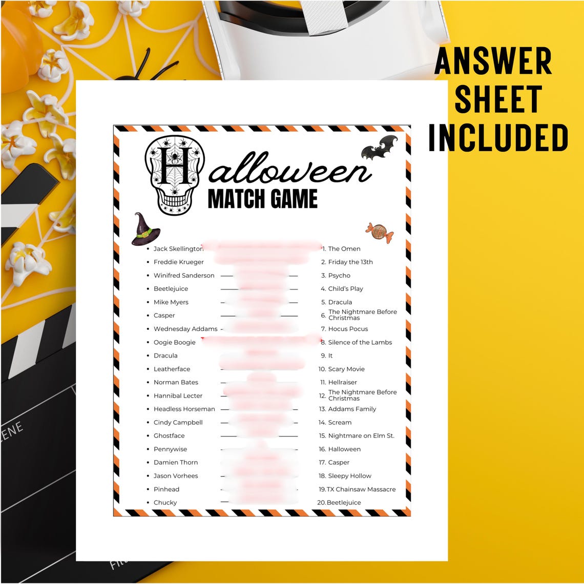 Halloween Match the Movie Character to the Movie Game - Printable ...