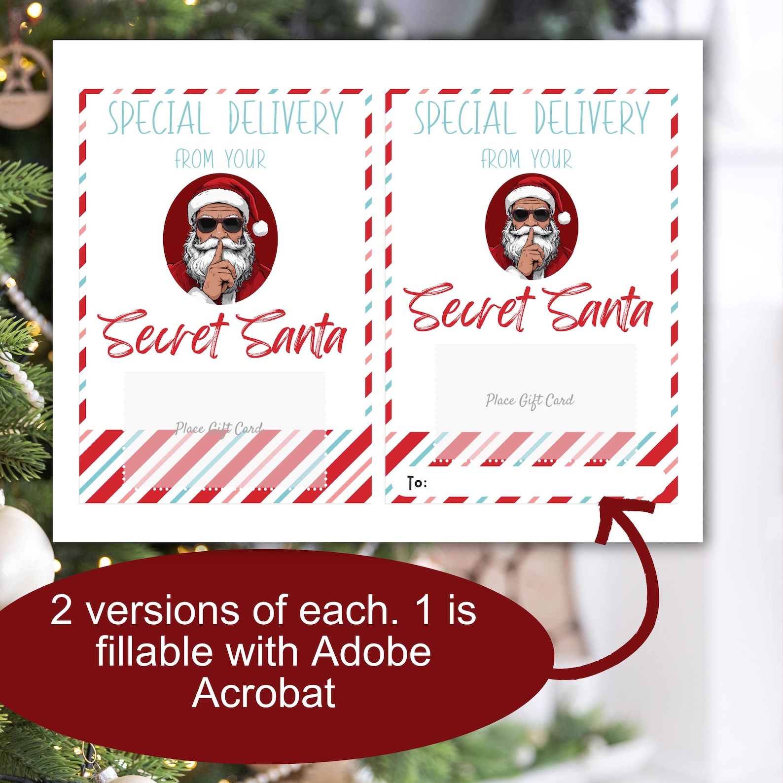 Printable Secret Santa Gift Card Tags – Fillable PDF With Santa Designs ...