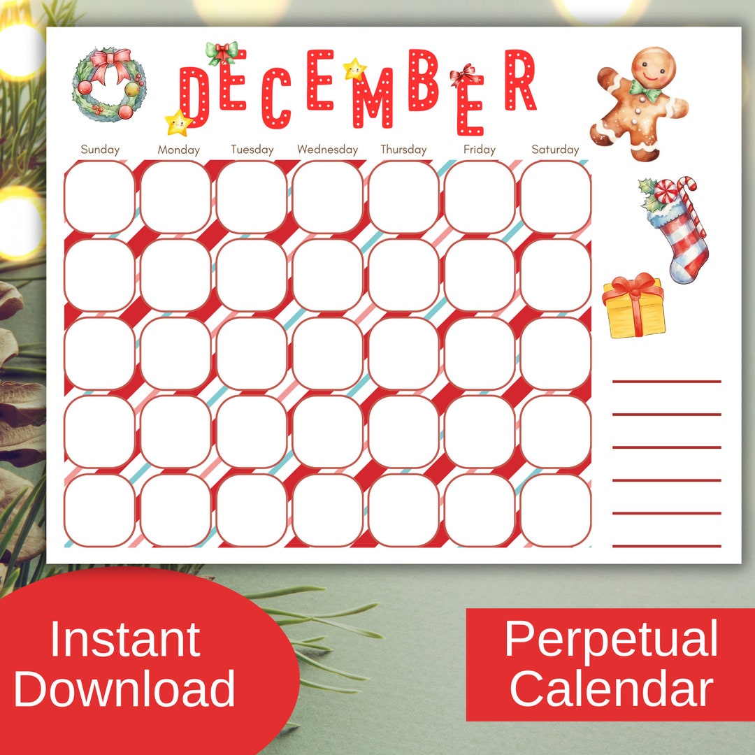 Christmas-themed Perpetual Calendar for December| Countdown, Chore ...