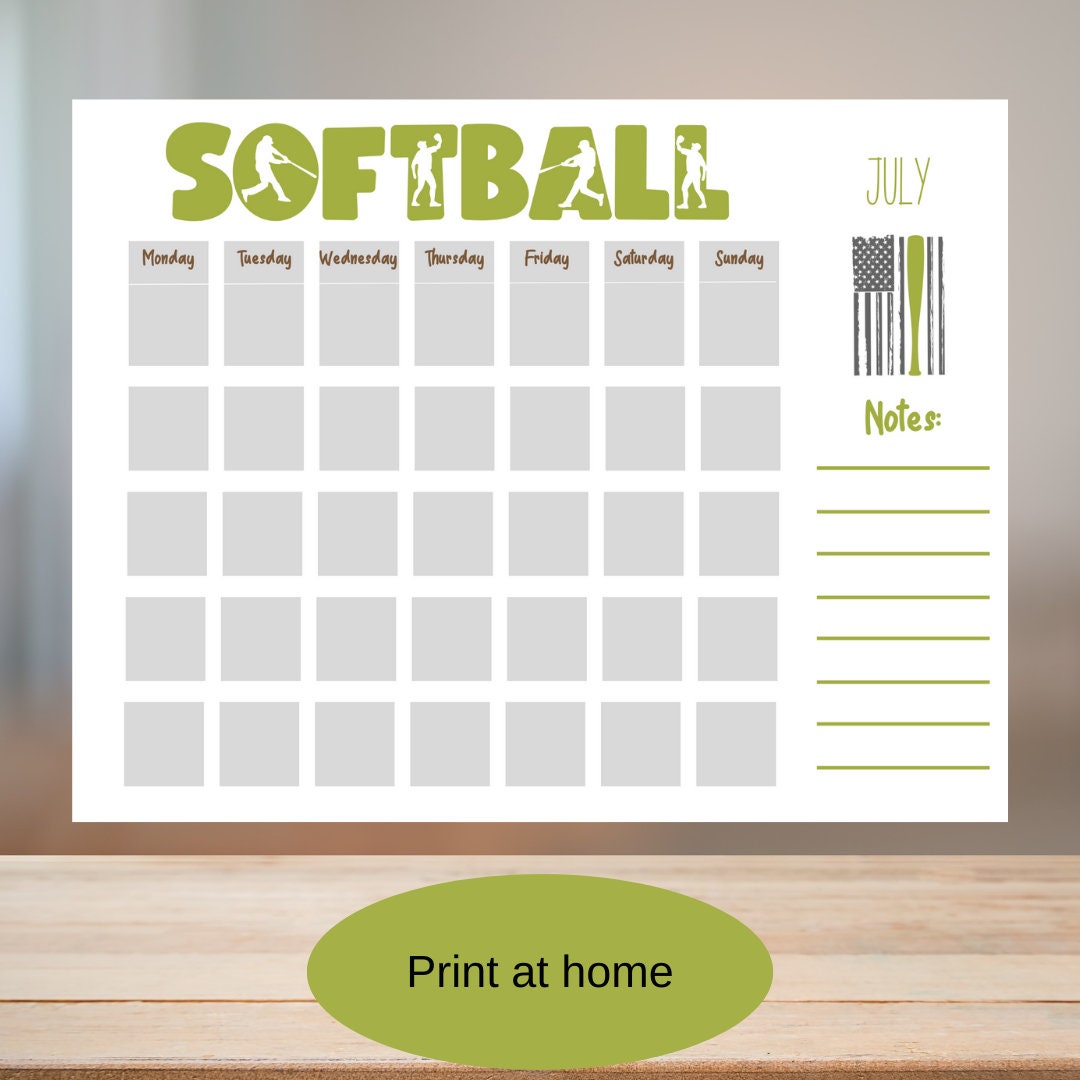 Softball Season Calendar Digital Download - Etsy