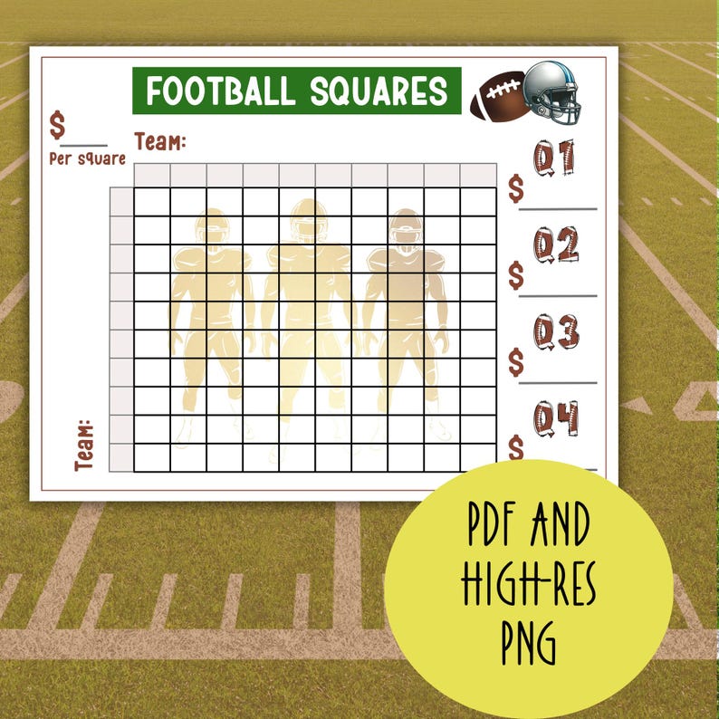 PDF Fillable Football Squares Template | Editable Team Names, Price per ...