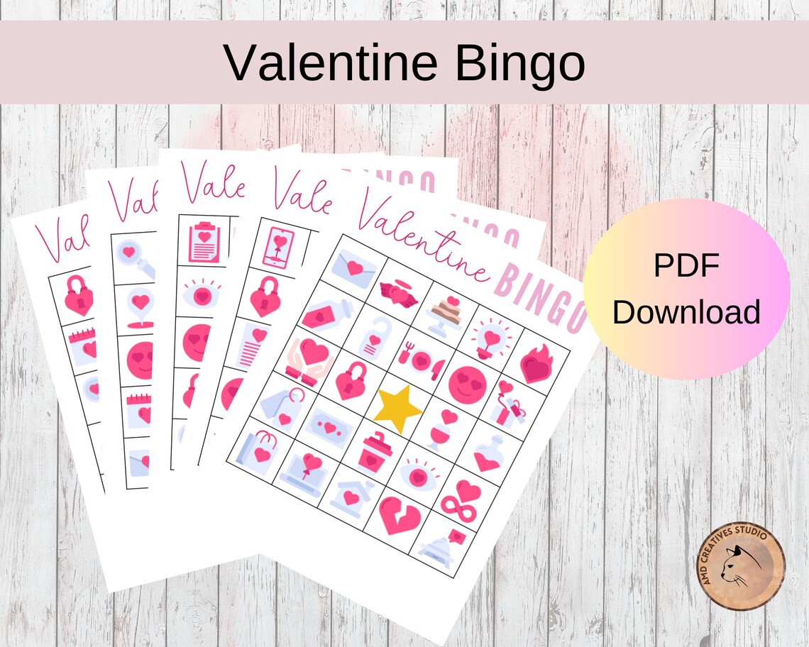 Valentine Bingo Printable Cards - Etsy