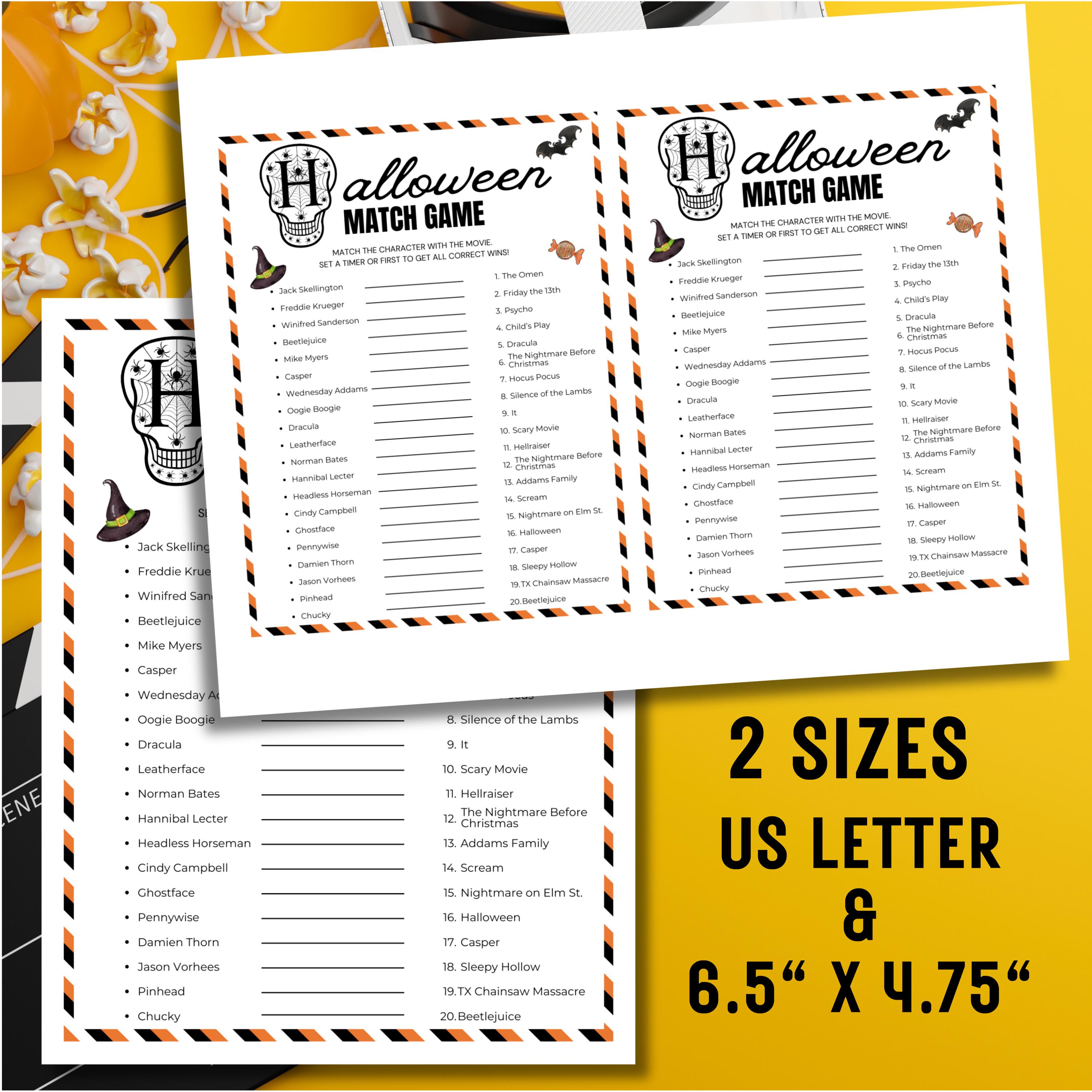 Halloween Match the Movie Character to the Movie Game - Printable ...