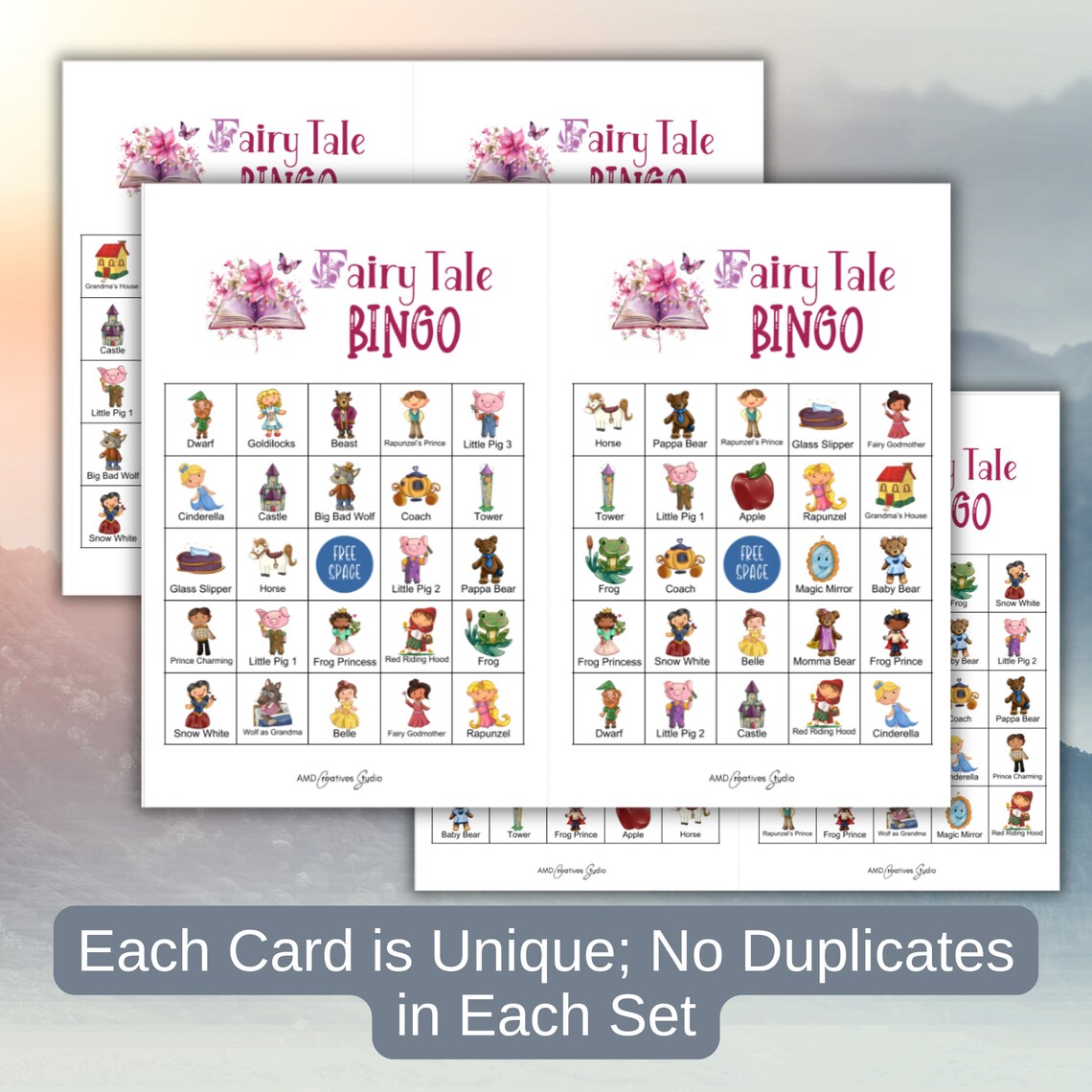 Fairy Tale - Themed Bingo Game - Cinderella, Snow White, Goldilocks ...