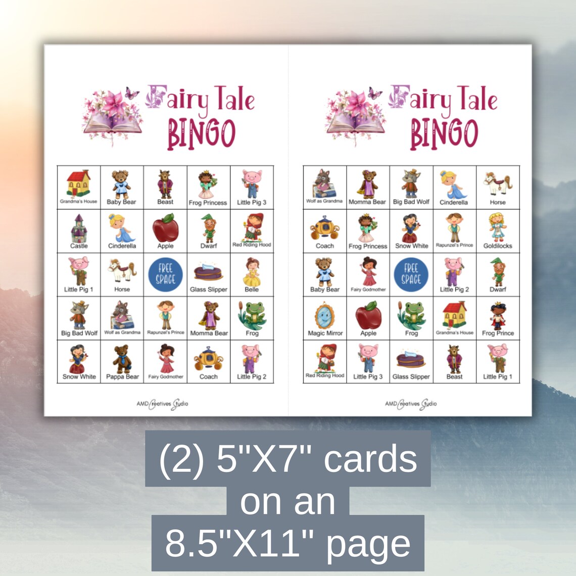 Fairy Tale - Themed Bingo Game - Cinderella, Snow White, Goldilocks ...