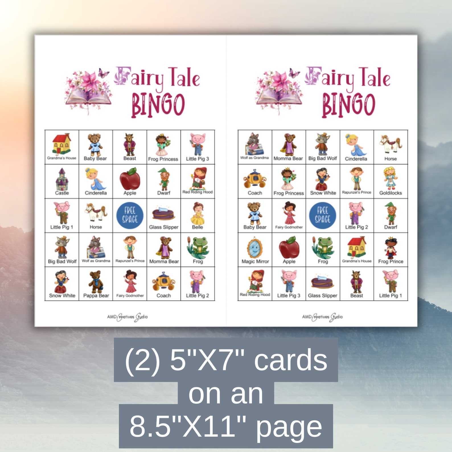 Fairy Tale - Themed Bingo Game - Cinderella, Snow White, Goldilocks ...