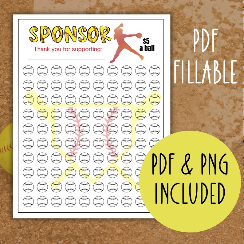 Softball Fundraiser - Color the Softballs - Fillable PDF, High-res PNG ...