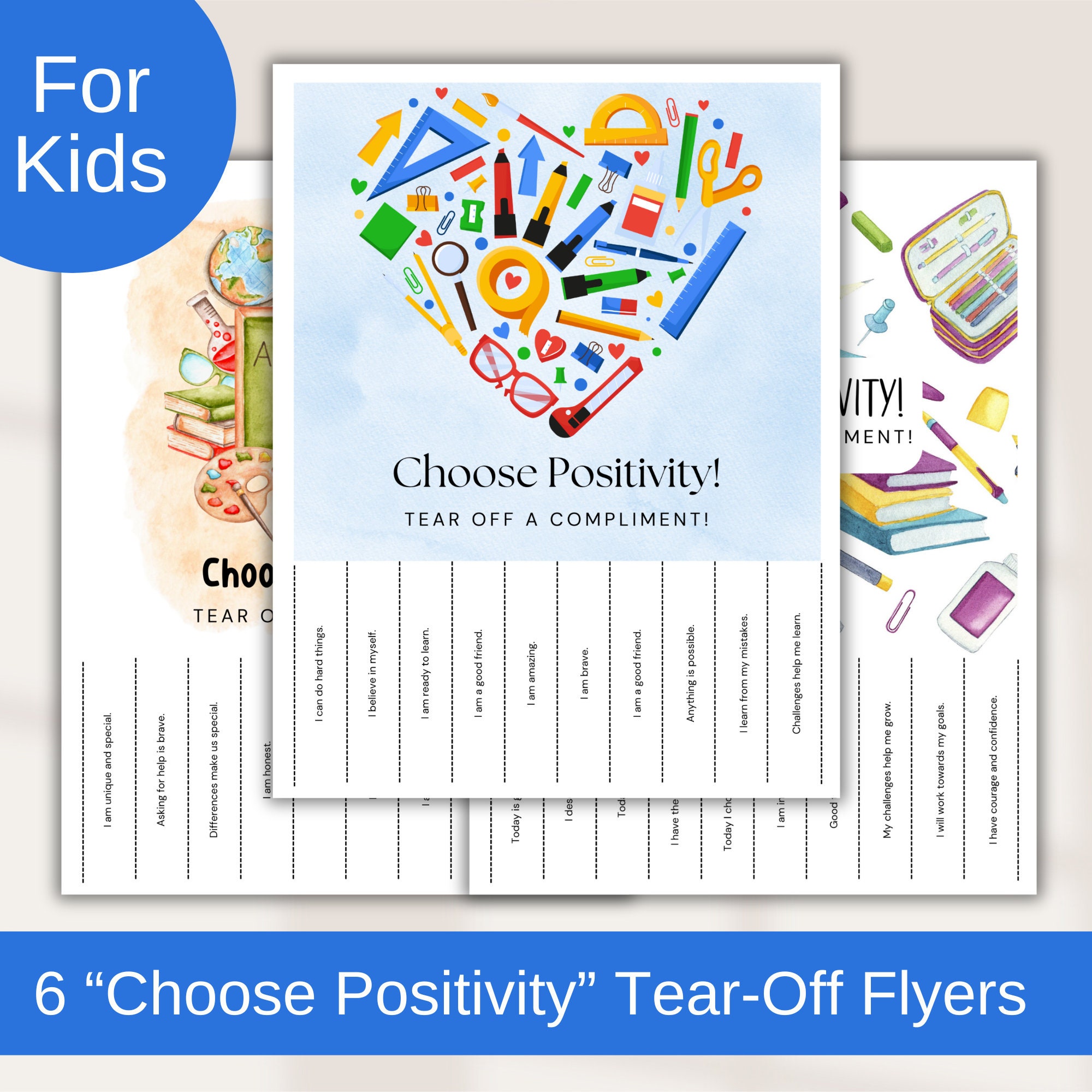 Positive Affirmation Tear-off Flyers (set of 6) School-aged Kids - Etsy UK