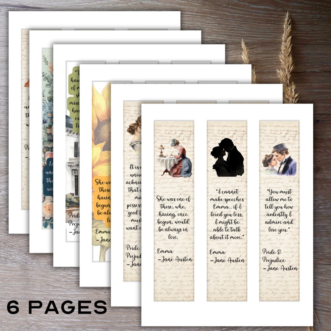 Jane Austen-inspired Bookmarks Set of 18 - Etsy